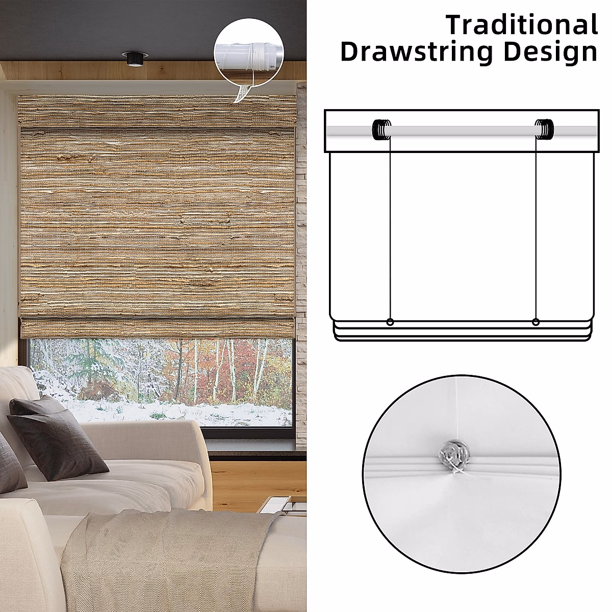 SmartWings Motorized Natural Woven Wood Blinds for Windows, Electric Auto Roman Shades with Remote for Sliding Doors, Compatitable with Alexa/Homekit/Google Home, Customized, Jute Linen-005