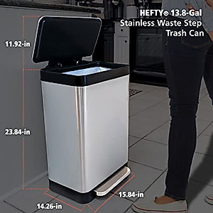 Hefty 13.8 Gallon Stainless Steel Trash Can – StepOn Matte Metal Kitchen Garbage Bin, 13.8 gal / 52.23 L