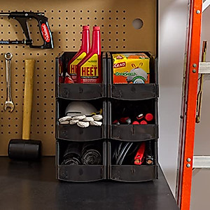 IRIS USA Inc. 13" x 6" x 5" Large Plastic Stackable Open Front Organizer bin Caddy Basket for Refrigerator Freezer Kitchen Pantry Cabinet Workshop Garage Classroom Office Crafts Supplies 8 Pack Black