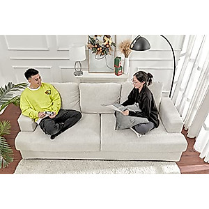 AMERLIFE 97inch Sofa, Deep Seat Sofa-Contemporary Chenille Sofa Couch, 3 Seater for Living Room-Oversized Beige Comfy