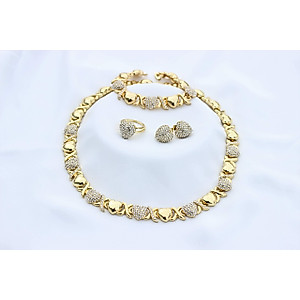 Hugs And Kisses Necklace Set - Necklace Set - Gold Plated Necklace Set - Gold Plated Earrings Ring Bracelet Necklace