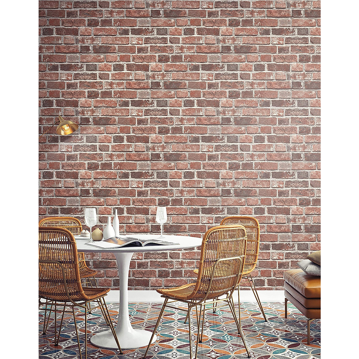 NextWall Distressed Faux Brick Peel and Stick Wallpaper (Red)