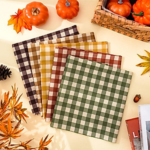 Whaline 10Pcs Fall Cotton Fabric Bundles 18 x 22 Inch Autumn Buffalo Plaid Fat Quarters Checkered Quilting Patchwork Squares Plaid Sewing Fabrics for Harvest Thanksgiving DIY Handmade Craft Decor