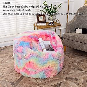 Storage Bean Bag Chairs Cover NO Filler Bean Bag Cover Living Room Furniture 31x20 Inch Soft Washable Plush Fiber Adult Bean Bag Bed Fuzzy Love Sack Beanbag Cover NO Filling Rainbow