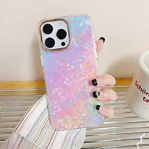 YeLoveHaw for iPhone 15 Pro Max Phone Case for Women Girls, Glitter Pink Purple Leopard Print Pattern, Shiny White Shell Slices, Slim Hard Protective Cover for iPhone 15ProMax 6.7''(Colorful Leopard)