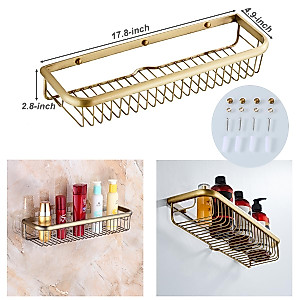 Antique Brass Bathroom Shelf Shower Organizer Caddy Wall Mounted Shampoo Holder Basket