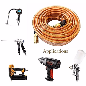 SANFU Polyurethane(PU) 1/4-Inch x 100ft Reinforced, Air Hose with 1/4” Swivel Solid Brass Quick Coupler and Plug, Brown(100’)