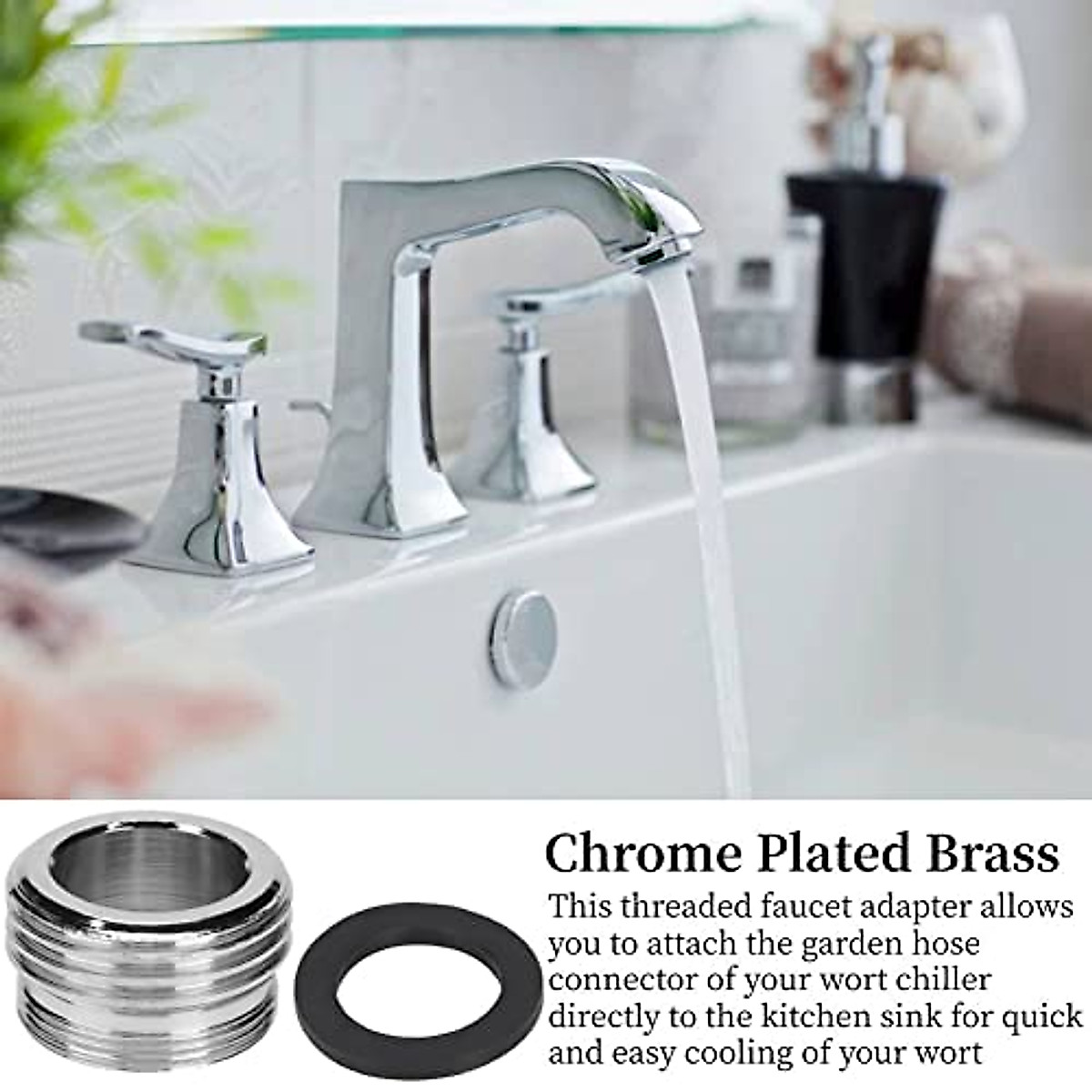 Kitchen Faucet Diverter Valve, Faucet Adapter Kitchen Sink to Garden Hose Adapter Dual Threads 15/16"-27 Male and 55/64"-27 Female to 3/4" MGH