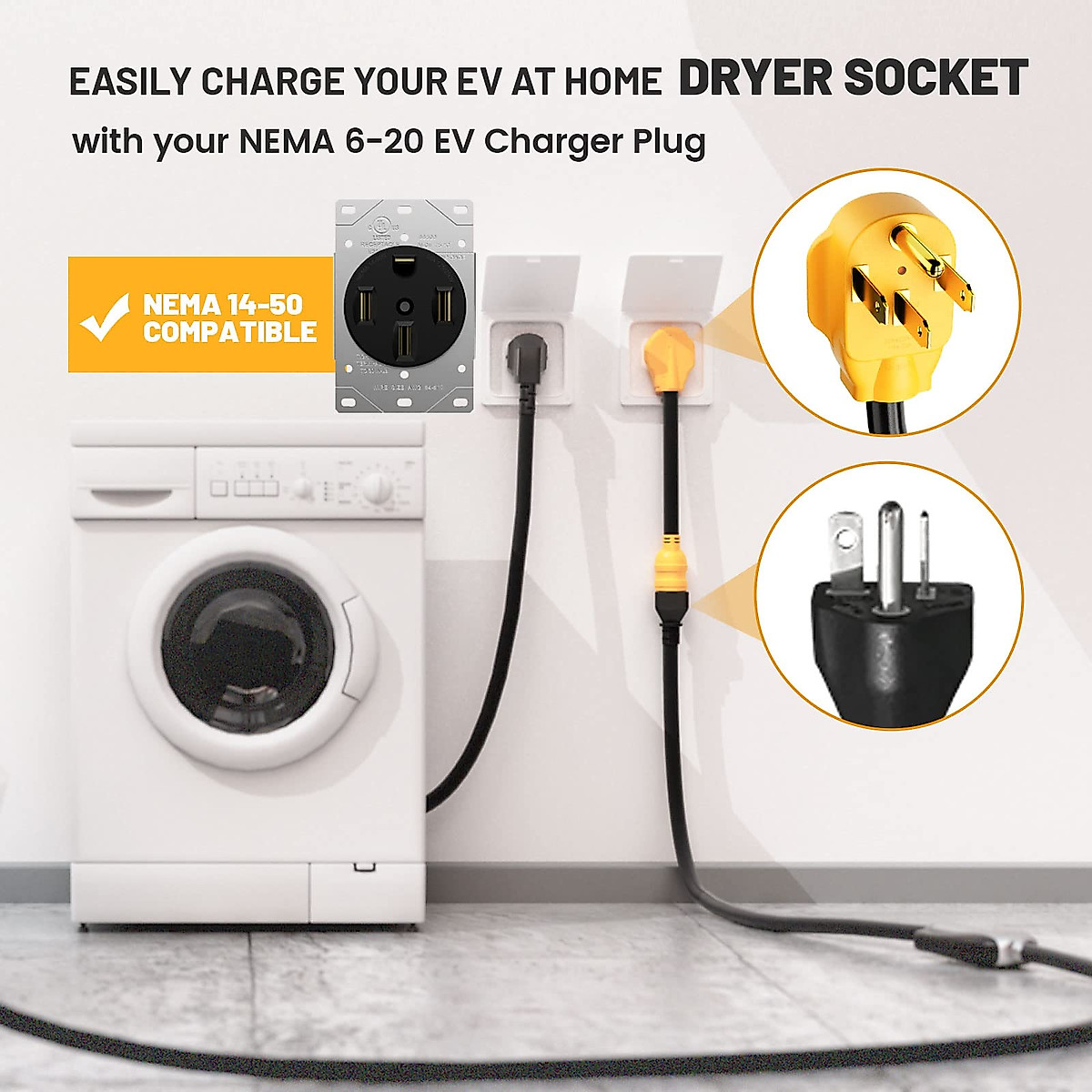 MECMO NEMA 14-50P to NEMA 6-20R for Tesla EV Charging Adapter with Surge Protector Breaker, 1FT 50A 14-50P RV/Generator/Range Plug to 6-15/20R Home Outlet with 20A Breaker