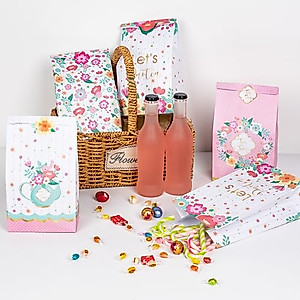 DECORLIFE 24PCS Tea Party Favor Bags, 4 Styles, Tea Party Candy Bags for Girls, Women, Kids, Perfect for Birthday Party, Stickers Included