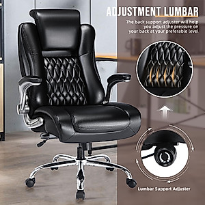 High Back Office Chair with Flip-up Armrests - Lifting Headrest, Built-in Adjustable Lumbar Support, Comfortable Home Office Chair, Executive Office Chair, Ergonomic Design, Sturdy Metal Base