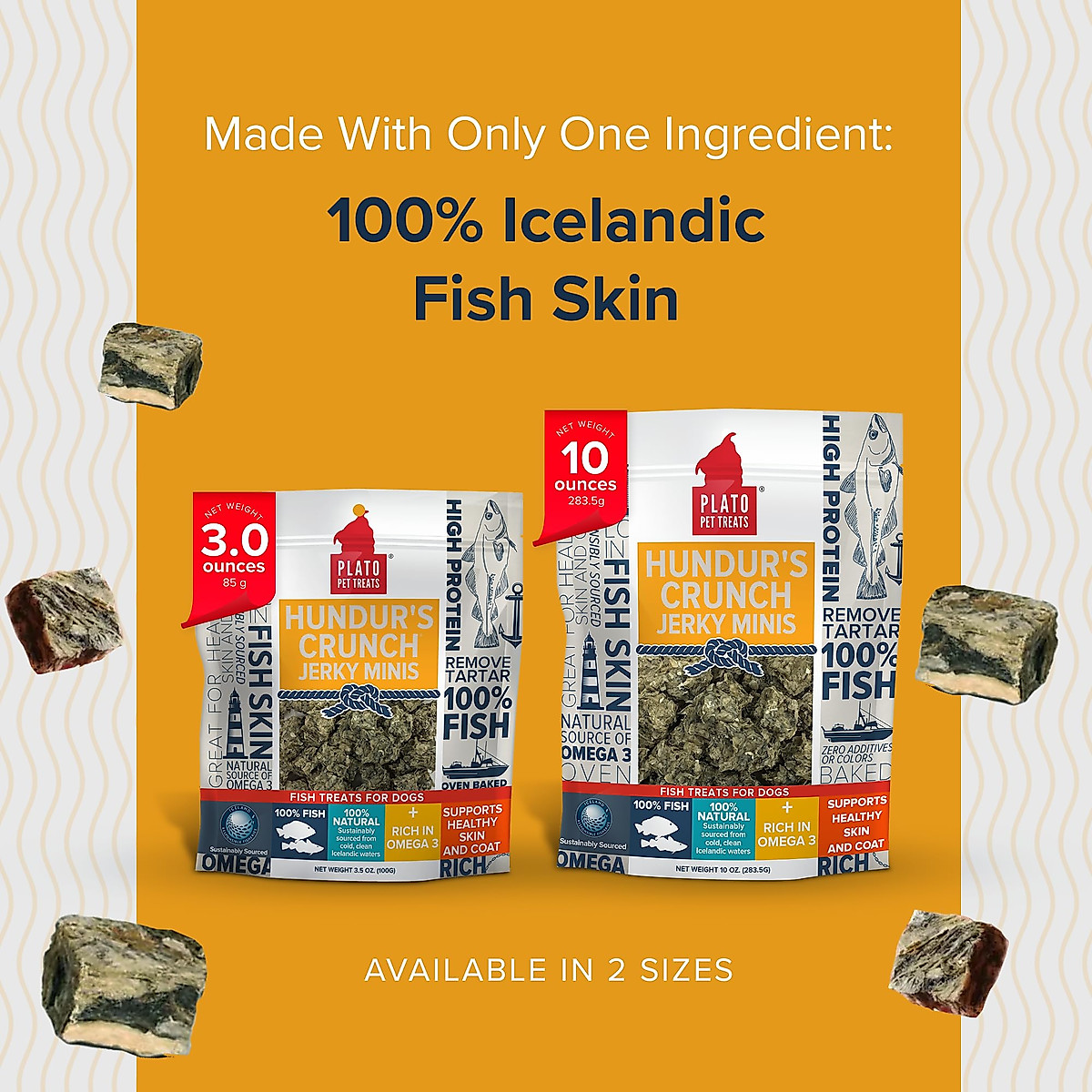 Hundur's Crunch Single Ingredient Cod Skin Dog Treats – Minis