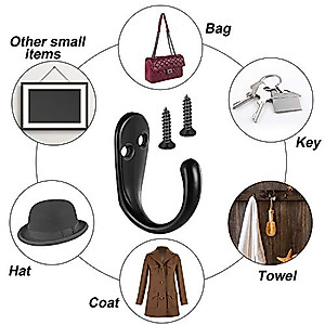 50 Pieces Coat Hooks Single Prong Robe Hook Wall Mounted Coat Key Hook with 110 Pieces Screws for Bathing Kitchen Garage Bedroom (Black)