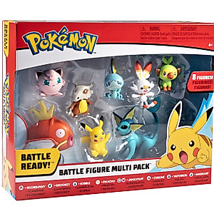 Pokemon Battle Ready! Figure Set, 8 Pieces - Playset with 2 & 3 inch Figures Pikachu, Scorbunny, Grookey, Sobble, Jigglypuff, Cubone, Vaporeon & Magikarp - Gift for Kids, Boys, Girls - Ages 4+