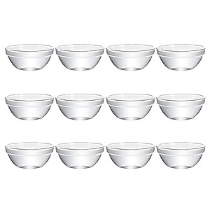 Housoutil 12 Packs 1.5oz Stackable Food Prep Bowl, Multipurpose Clear Glass Serving Bowls, Glass Stackable Dessert Bowls Set Dishware Safe for Kitchen Prep, Dessert, Dips, Candy