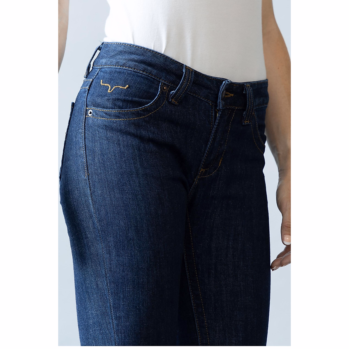 Kimes Ranch Women's Betty Western Style Bootcut Mid-Rise Straight Fit Durable Shape-Saving Dark Blue Riding Jeans, 10-34