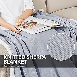 Deconovo Sherpa Throw Blankets for Bed, Sofa, Fall Throw Blanket for Couch - Knitted Throw Blankets for Kids, Adults, Teens, 50x60 Inches, Grey