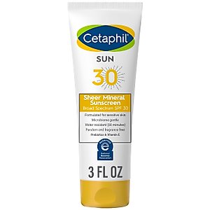 CETAPHIL Sheer Mineral Sunscreen Lotion for Face & Body, 3 fl oz, 100% Mineral Sunscreen: Zinc Oxide & Titanium Dioxide, Broad Spectrum SPF 30, For Sensitive Skin