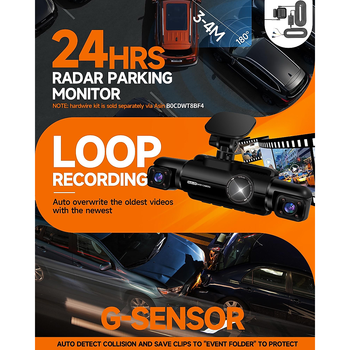 Neideso 360° Dash Cam Front, Rear and Inside, 4 Channel 3K+3*1080P, 5GHz Wi-Fi GPS, Voice Control, 4K+1080P*2 Dash Camera for Cars, CPL Filter, Free 64GB SD Card, Night Vision, 24H Parking Mode(N700)