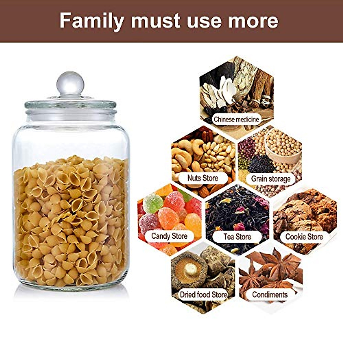 Glass Jars,Candy Jar with Lid For Household,Food Grade Clear Jars - 1/2 Gallon (3)