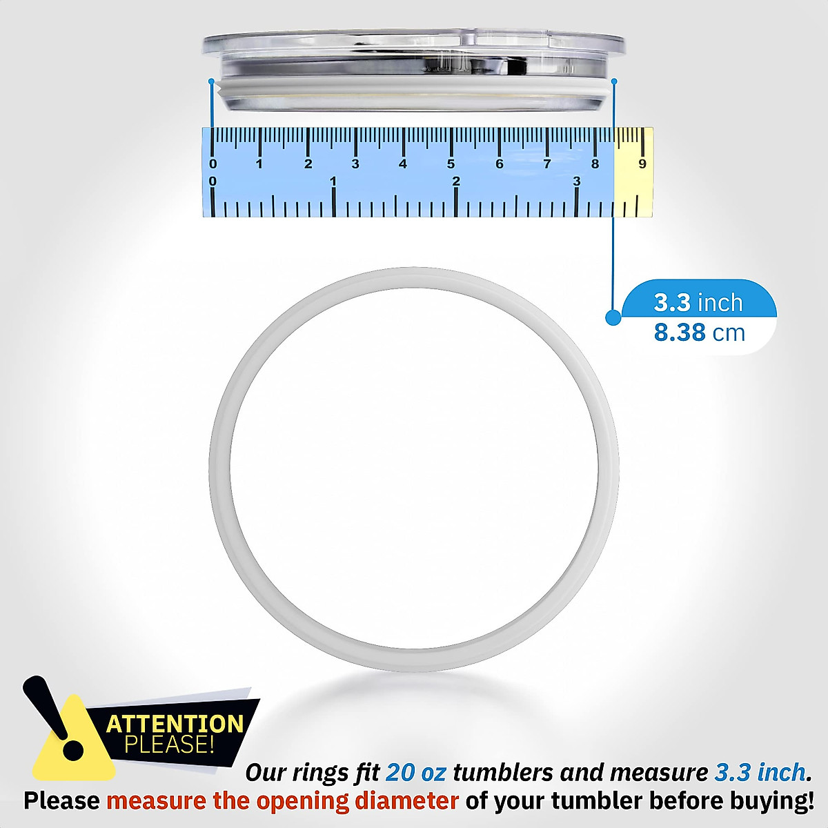 Pack of 3, 20 & 10 oz Replacement Rubber Lid Ring, 3.3 Inch Diameter - Gasket Seals, Lid for Insulated Stainless Steel Tumblers, Cups Vacuum Effect, fit for Brands - Yeti, Ozark Trail, Beast - White