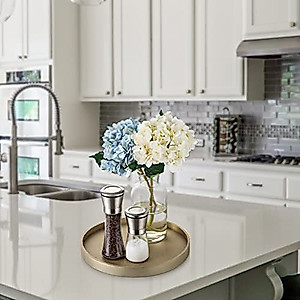 Hanobe Decorative Coffee Table Tray: Gold Wood Tray Round Rustic Wooden Trays Circle Farmhouse Centerpiece Candle Holder for Home Decor Ottoman Counter Display Living Room Organizer 12"