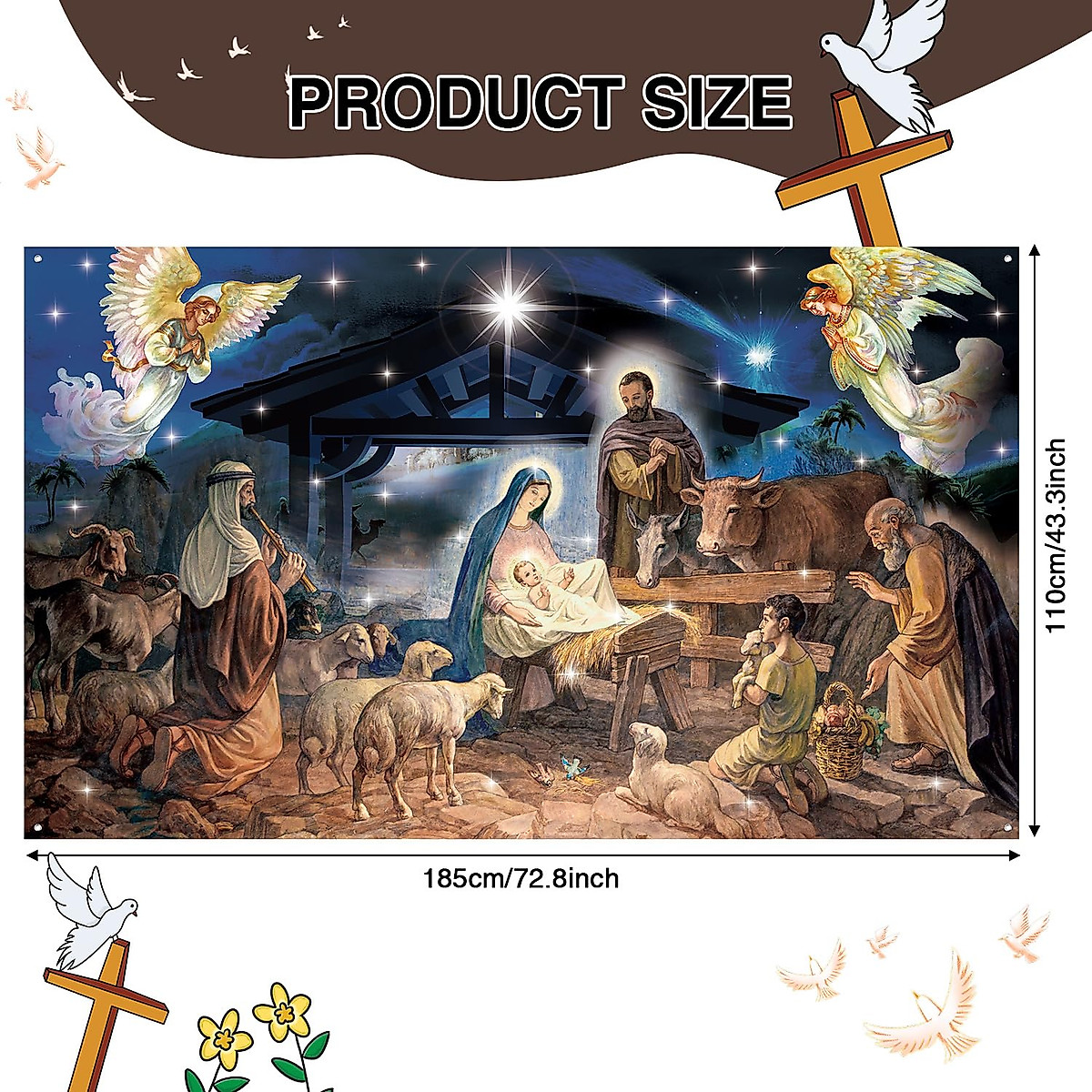 Tatuo Christmas Decoration Christmas Religious Backdrop Holy Nativity Photography Background Christmas Photography Background for Winter Xmas Outdoor Indoor Church Medieval Party Supplies, 73 x 43 In