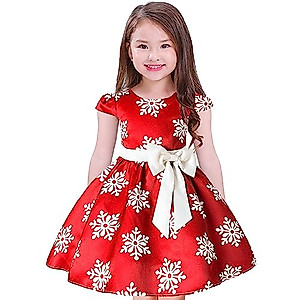 Tueenhuge Toddler Baby Girls Christmas Dress Snowflake Print Wedding Formal Birthday Party Dresses with Bowknot Belt Red