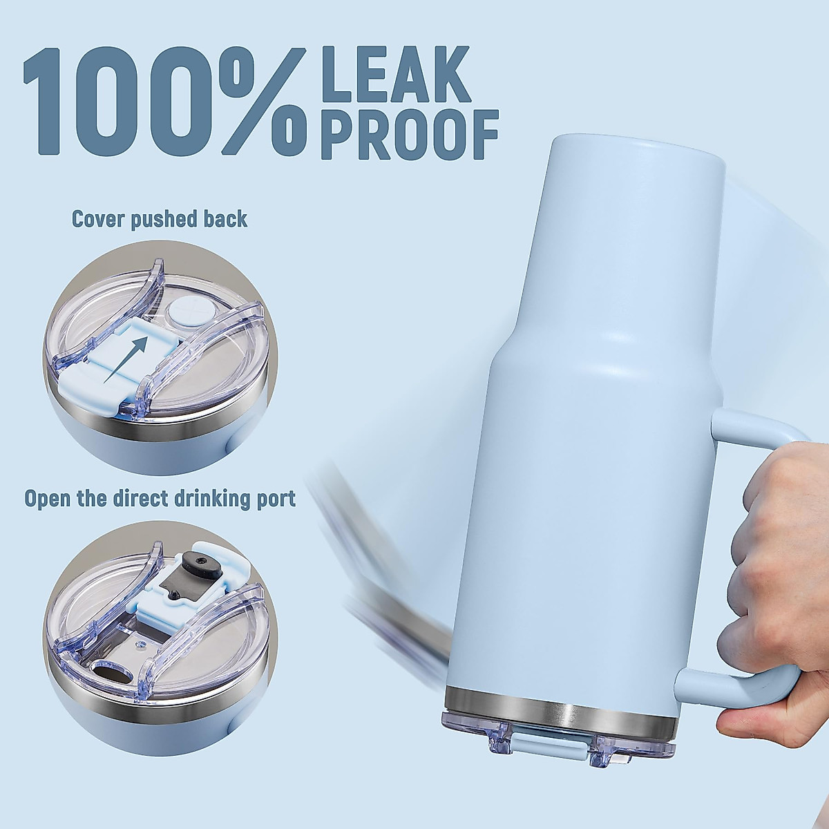 SMLIXE 40 oz Tumbler with Handle and Straw Lid,Insulated Reusable Stainless Steel Water Bottle Travel Mug，Cupholder Friendly Double Wall Vacuum Sealed Cup (Sky Blue)