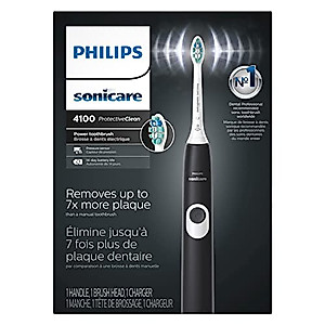 PHILIPS Sonicare ProtectiveClean 4100 Rechargeable Electric Toothbrush, Black - Plaque Control with Pressure Sensor, Up to 2 Weeks Operating Time, Broage Random Color Electric Toothbrush