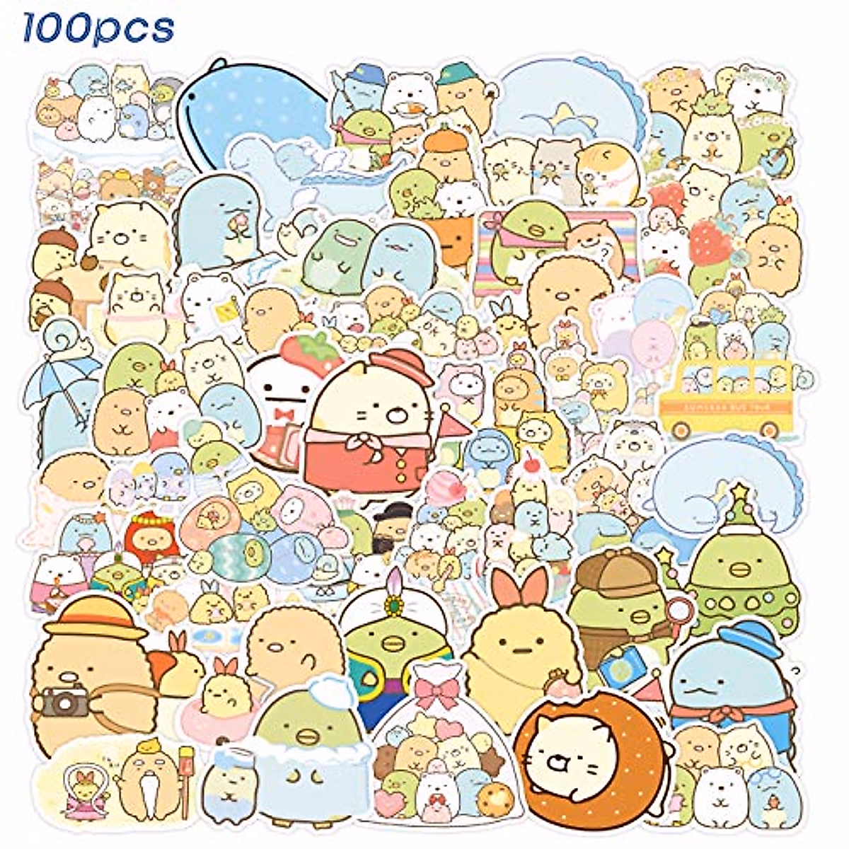 100pcs Cartoon Sticker Cute Cartoon Stickers Vinyl Waterproof Stickers for Kids Teens Adults Laptop Water Bottles Skateboard Birthday Party Supplies