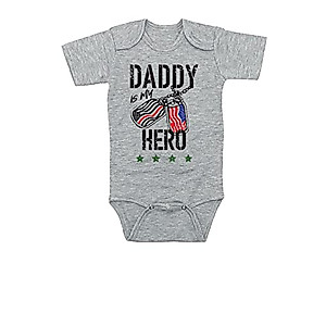 TeeNow -Daddy Is My Hero (Custom All Branches) - US Military Inspired Baby Infant Onesie/Bodysuit - Boy/Girl (3-6 Months, Grey - ARMY)
