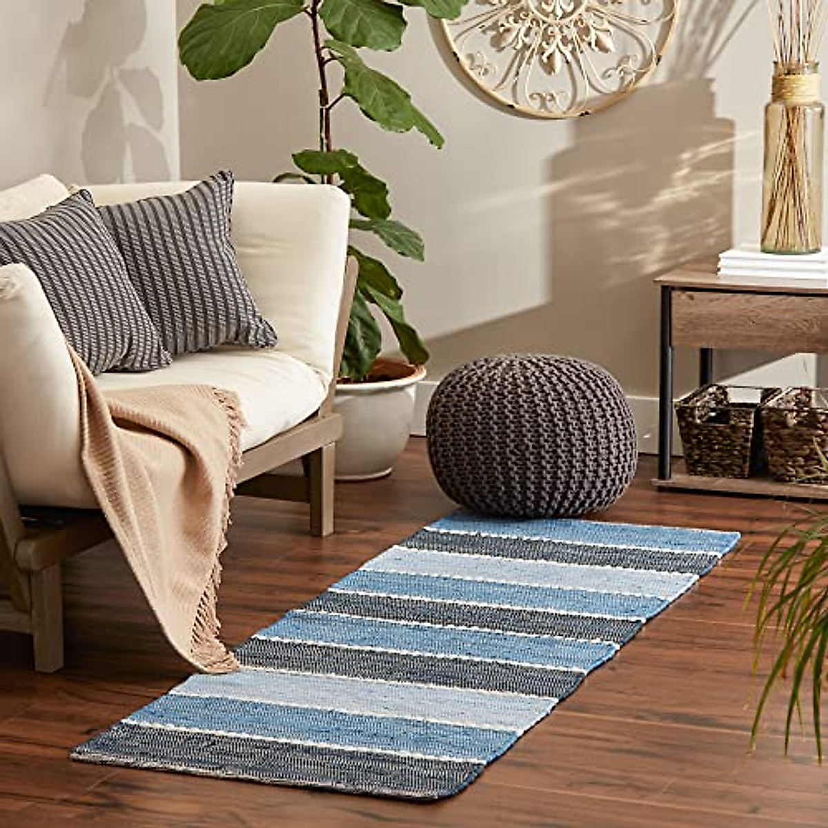 DII Chindi Rug Collection, Reversible, Recycled Yarn, Hand-Dyed, 2 Ft 3in x 6 Ft, Denim