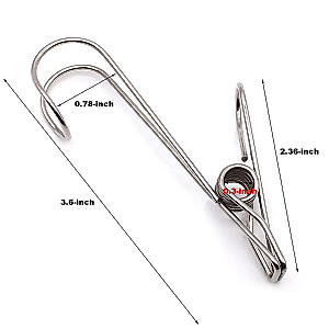 Dadamong 20Pcs Stainless Steel Long Tail Clip with Hooks Clothes Pins, Hollow Out Metal Wire Binder Paper Clip, Hanging Universal Clips for Kitchen Bathroom Office DIY