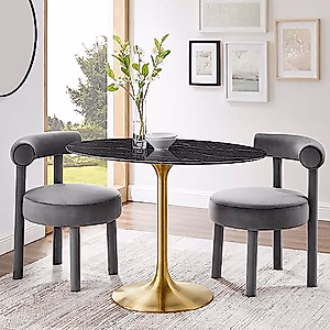 Modway Lippa Oval Artificial Marble 42" Dining Table, Gold Black
