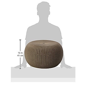 Keter Urban Knit Pouf Ottoman Set of 2 with Storage Table for Patio and Room Décor-Perfect for Balcony, Deck, and Outdoor Seating, Yellow & Gray