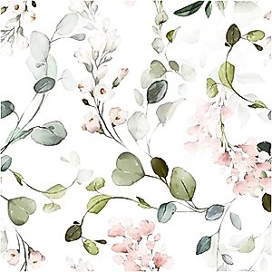 Blooming Wall DPY54 Watercolor Boho Fresh Green Leaves Textured Peel and Stick Wallpaper Self-Adhesive Prepasted Wallpaper