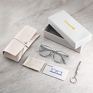 FONHCOO Blue Light Blocking Glasses Fashion Round TR90 Frame Transparent Eyewear Anti UV Blu-Ray Computer Glasses for Women Men (Grey)