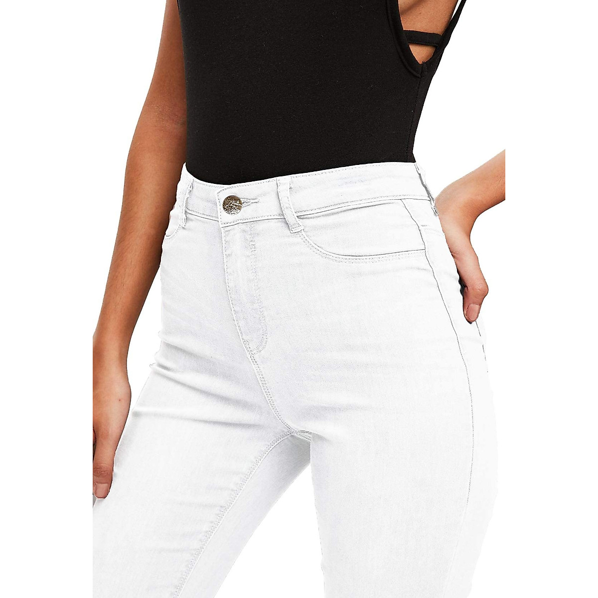 Hybrid & Company Women’s Classic Denim Mid Rise Skinny Jeans Super Stretch Pants P28868SK White 1