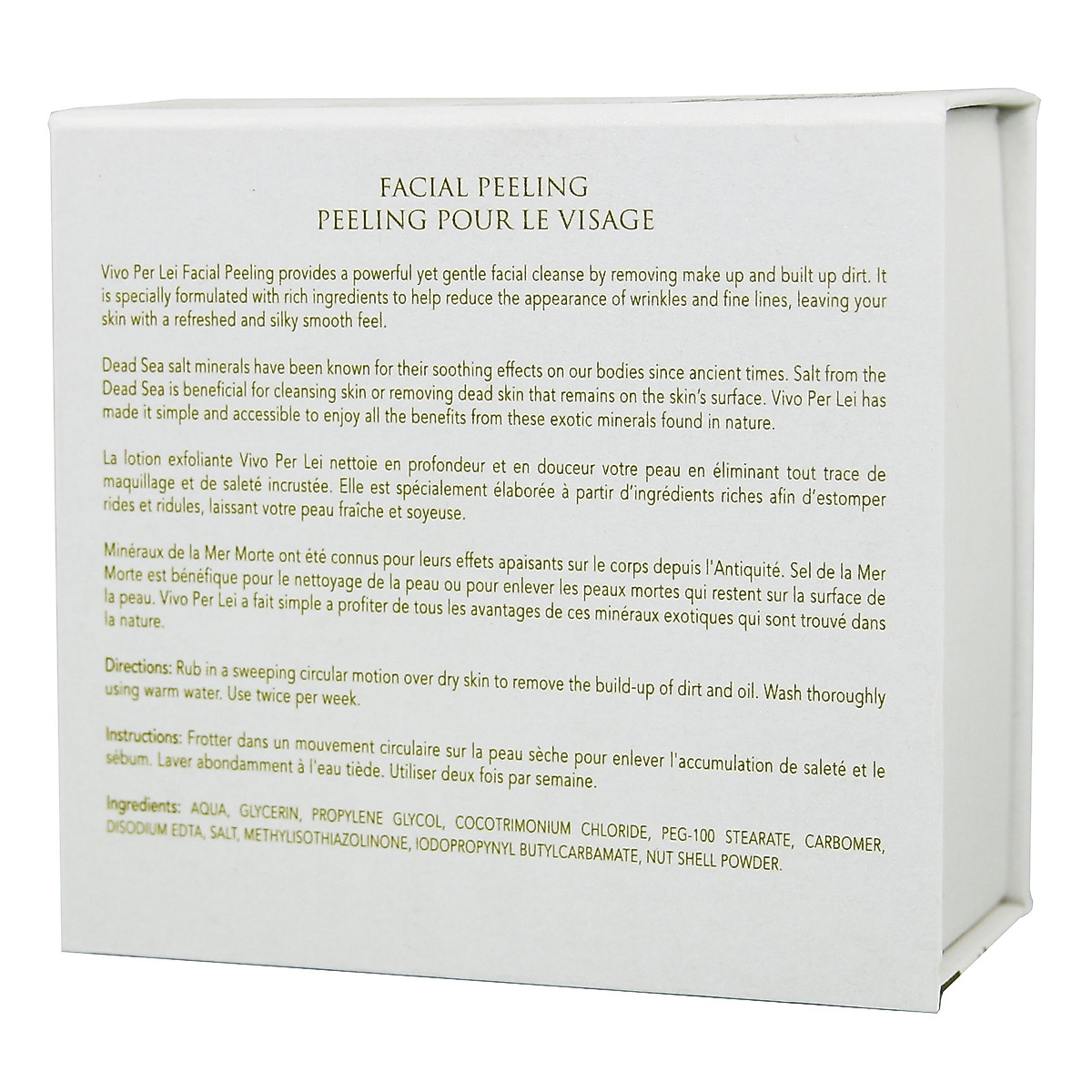 Vivo Per Lei Facial Peeling Gel - Contains Dead Sea Minerals and Nut Shell Powder - Gentle Face Exfoliator Scrub and Blackhead Remover - Peel Your Skin to a Fresher You - 3.4 Fl. Oz.