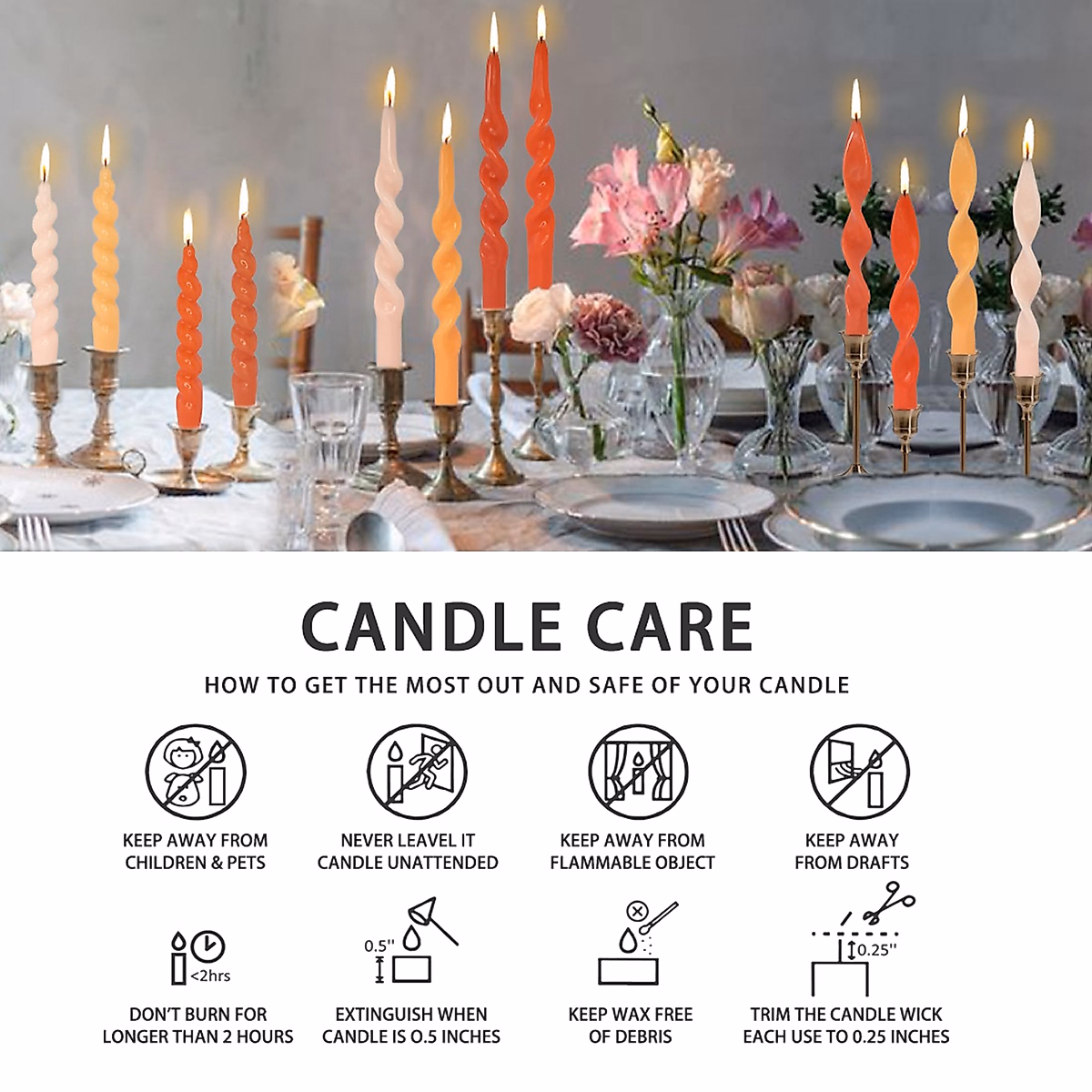 Gedengni Taper Candle Twisted Candlesticks -Gedengni 4pcs Short Candle Sticks 7inches Orange Tapered Candles Small Spiral Candles for Home Dinner Weddings Festive Party (2D4PC-ORANGE)