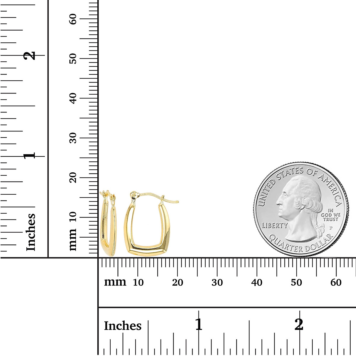 14K Yellow Gold Square Hoop Earrings with Hinged Clasp | 2x17mm Hoop | Hypoallergenic Hoops For Sensitive Ears | Squared Hoops | Solid Gold Earrings For Women