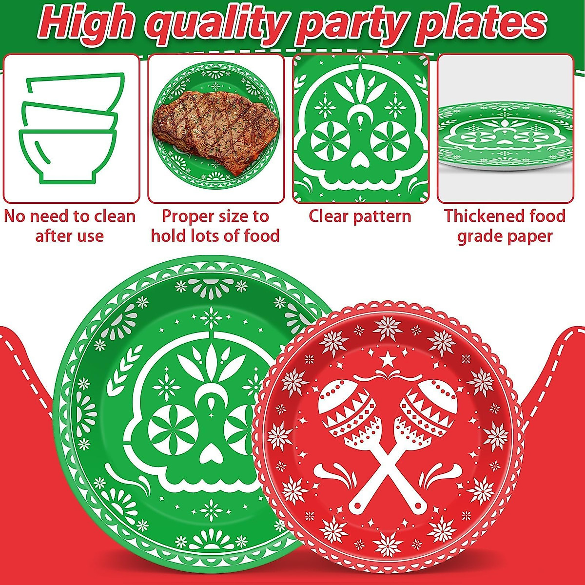 96 Pcs Mexican Fiesta Tableware Cinco De Mayo Party Supplies for 24 Guests Mexican Papel Picado Plates Napkins for Mexican Fiesta Party Decorations Fiesta Taco Birthday Baby Shower Party Favors