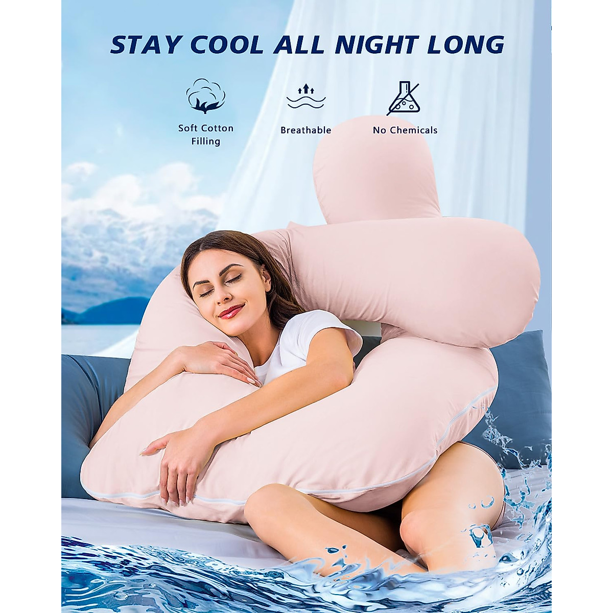 AngQi Pregnancy Pillows, U Shaped Pregnancy Body Pillow for Sleeping, 55 inch Maternity Pillow for Pregnant Women with Cooling Jersey Cover, Pink