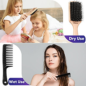 Bsisme Hair Brush-Boar Bristle Hairbrush with Detangling Pins Wooden Paddle Detangler Hairbrush for Women Men Reduce Frizz Dry Restore Natural Shine