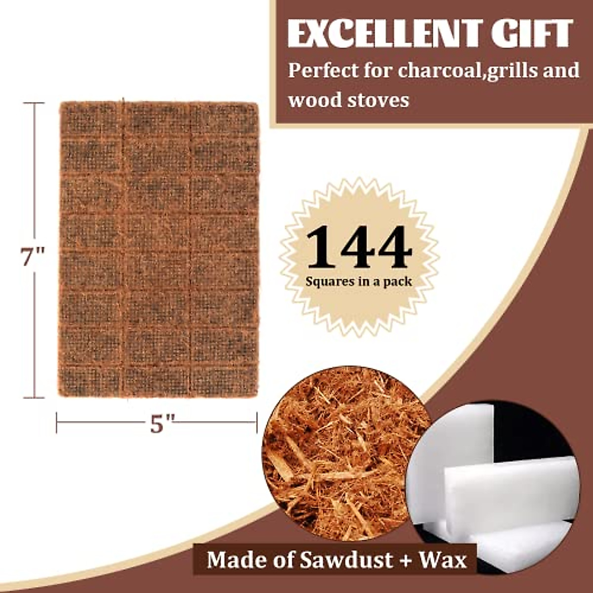 Mydracas Fire Starter - Pack of 144 Charcoal Fire Starters,Firestarter for Fireplace,Campfire,BBQ,Grill Starter,Quick Light and Odourless