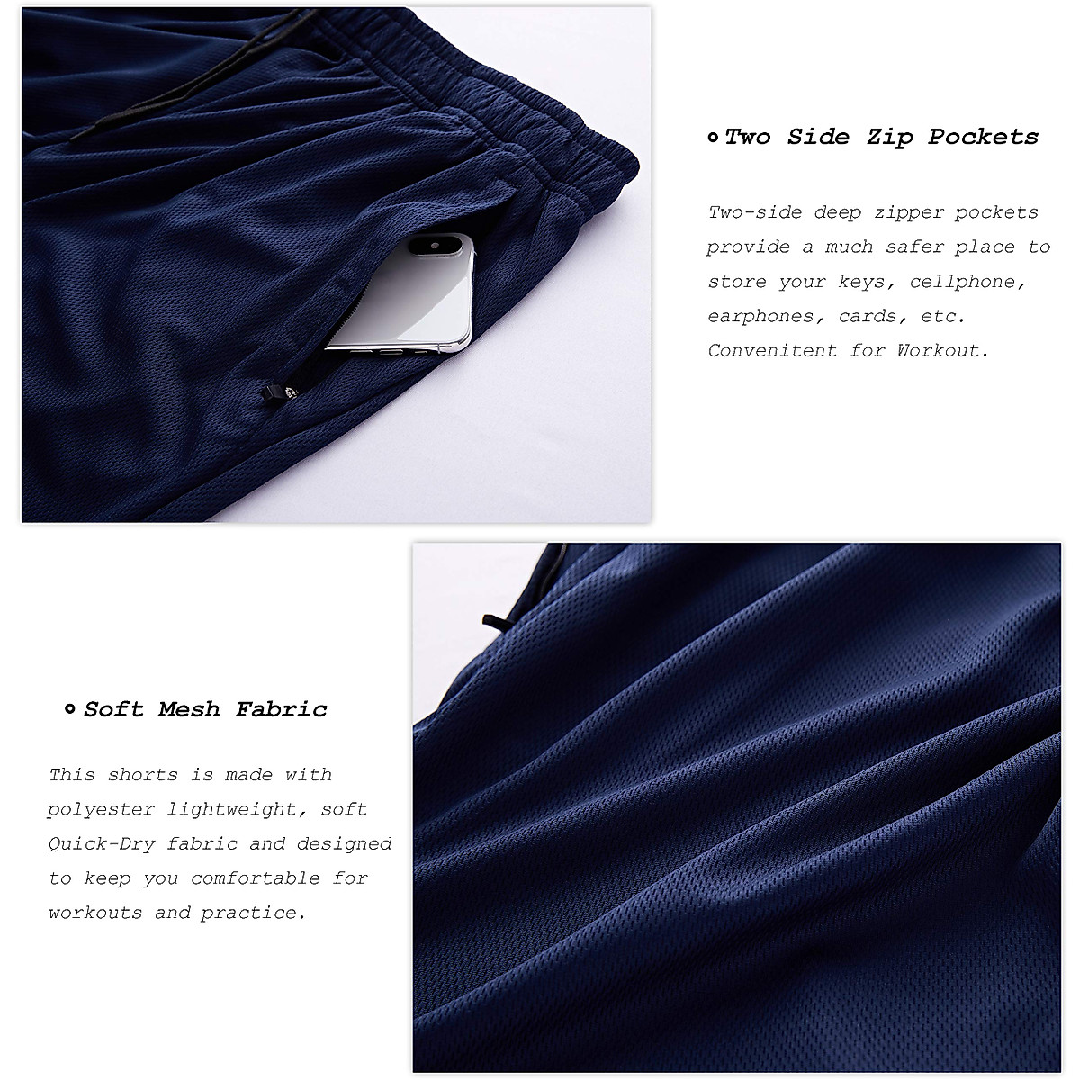 G Gradual Men's 7" Workout Running Shorts Quick Dry Lightweight Gym Shorts with Zip Pockets (2 Pack: Navy Blue/Black X-Large)