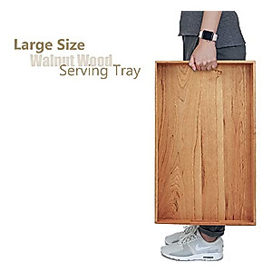 MAGIGO 22 x 14 Inches Large Rectangle Cherry Wood Ottoman Tray with Handles, Serve Tea, Coffee or Breakfast in Bed, Classic Wooden Decorative Serving Tray