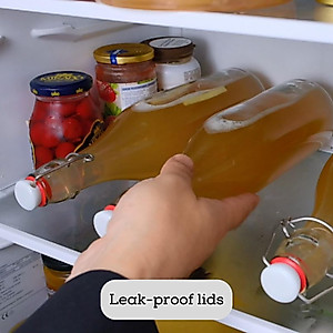 WILLDAN Giara Glass Bottle with Stopper Caps, Set of 6-33.75 Oz Swing Top Glass Bottles for Beverages, Oils, Kombucha, Kefir, Vinegar, Leak Proof Lids