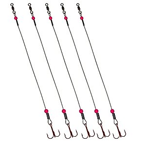 Tooth Shield Tackle Ice Fishing Tip Up Leader/Rig (90 lb) / Ice Fishing Sucker Walleye Pike Musky Predator Rig (5 Pack) [Pink Bead] (Hook Size: 2)